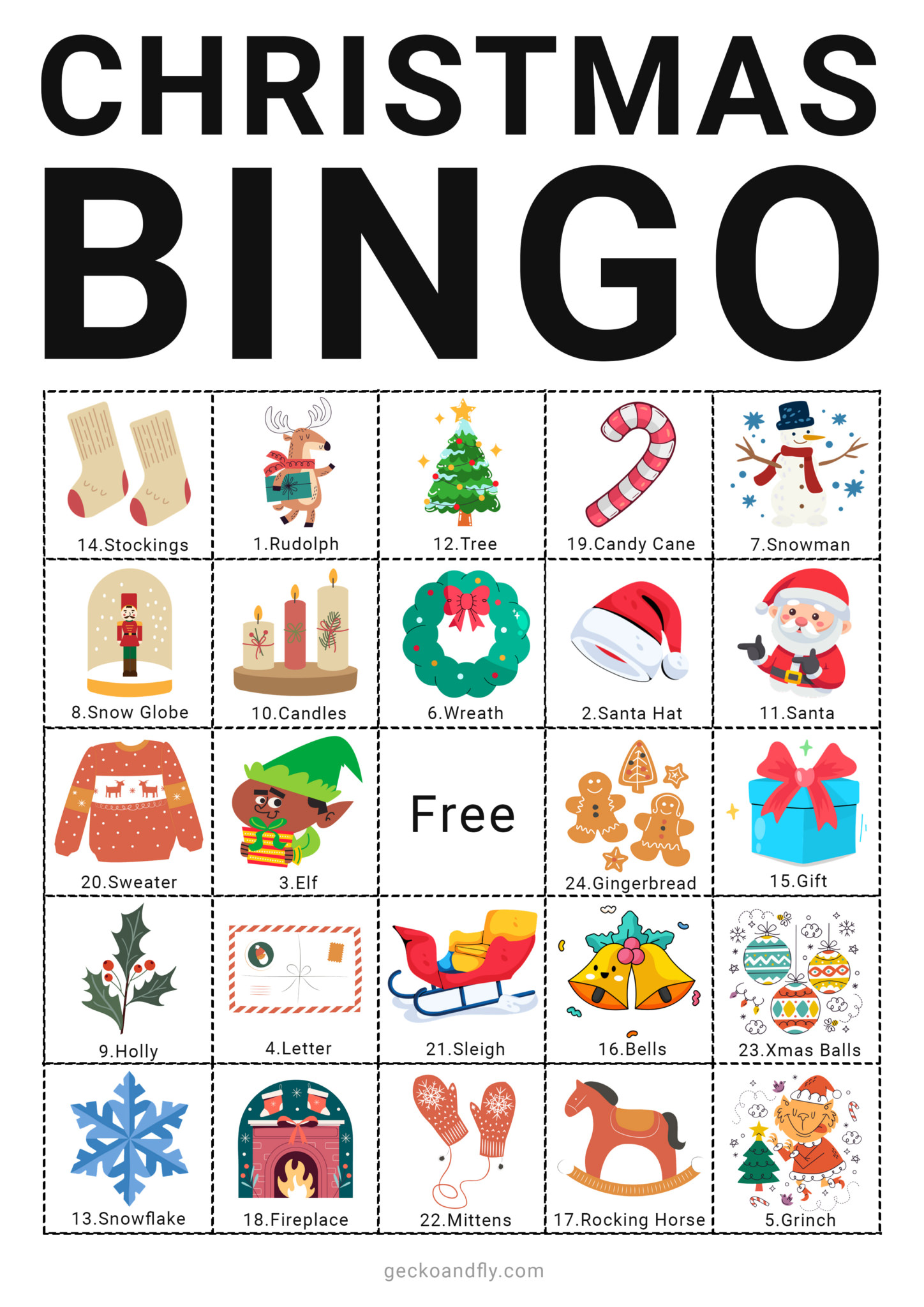 12 Free Printable Christmas Bingo & 8 Snowflake Cutout Templates