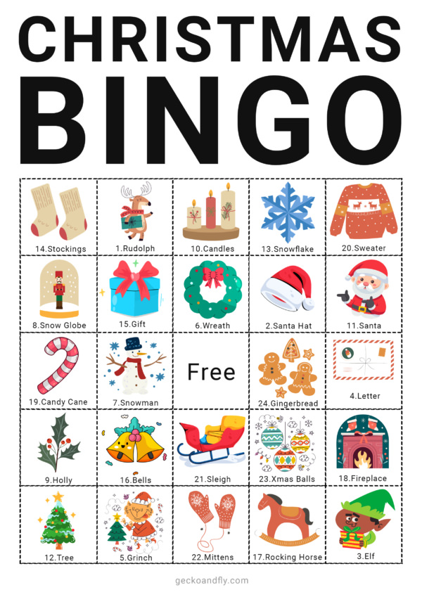 12 Free Printable Christmas Bingo & 8 Snowflake Cutout Templates